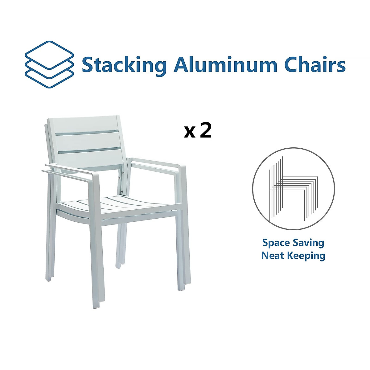 LebenLiebe Patio Dining Chairs Set of 2 Outdoor Stackable Dining Chair Aluminum Frame Outdoor Armchairs with Wide Seats for Backyard Garden,White Frame