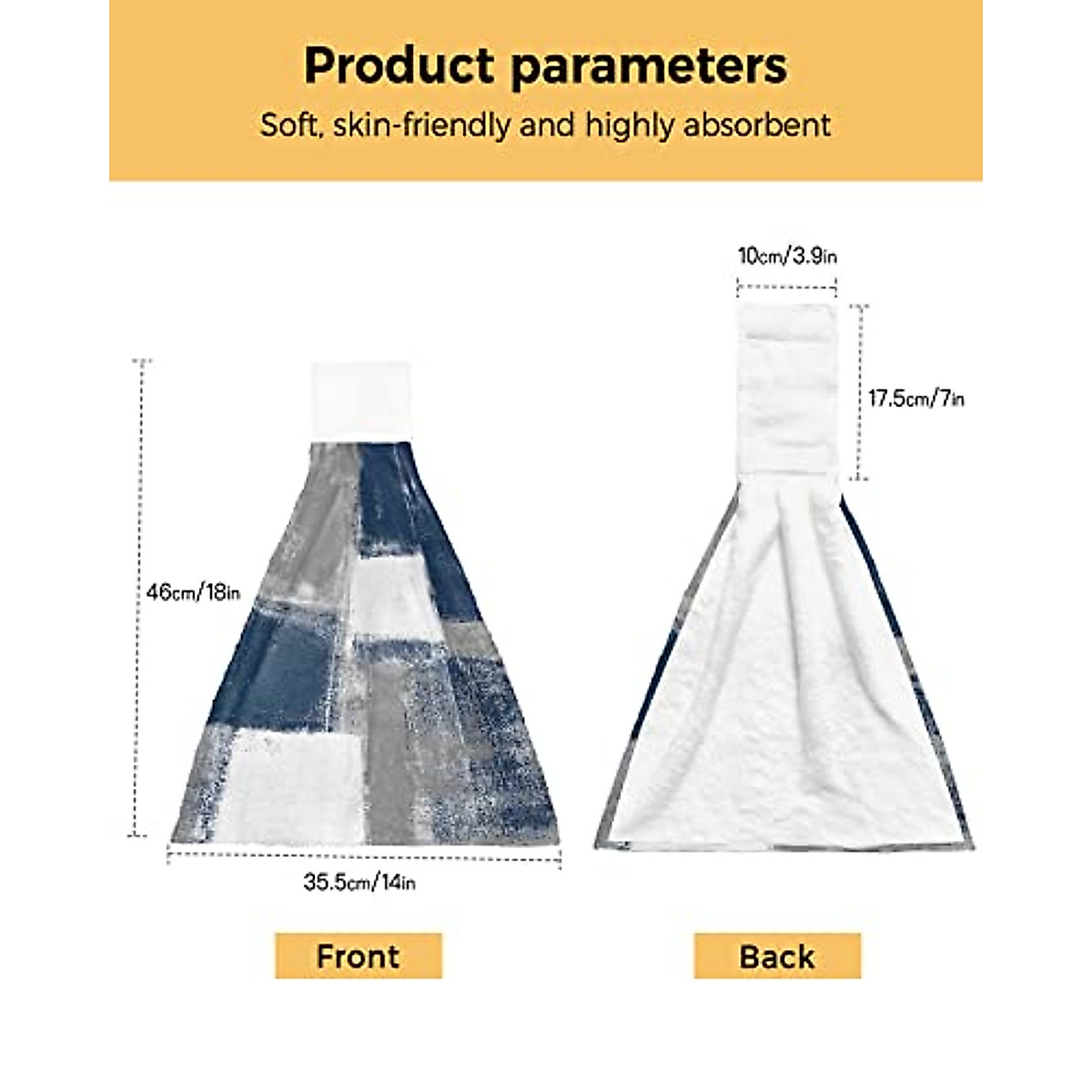 Hand Tie Towel Set of 2,Blue White Gray Oil Painting Hanging Kitchen Towels with Loop, Absorbent Tea Bar Dish Towel Fast Drying Towels for Bathroom,Geometric Gradient Abstract Art