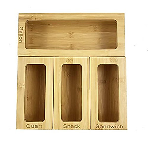 THE CNC STORE Ziplock Bag Storage Organizer| Bamboo Ziploc Bag Organizer for Kitchen Drawer| Food Baggie Holder Suitable for Gallon, Quart, Sandwich and Snack Variety Size Bags- Pack of 4