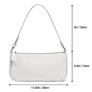 Retro Classic Clutch Bag for Women, Crocodile Leather Underarm Bag Small Purse with Ribbon, Zipper Closure, #2 White