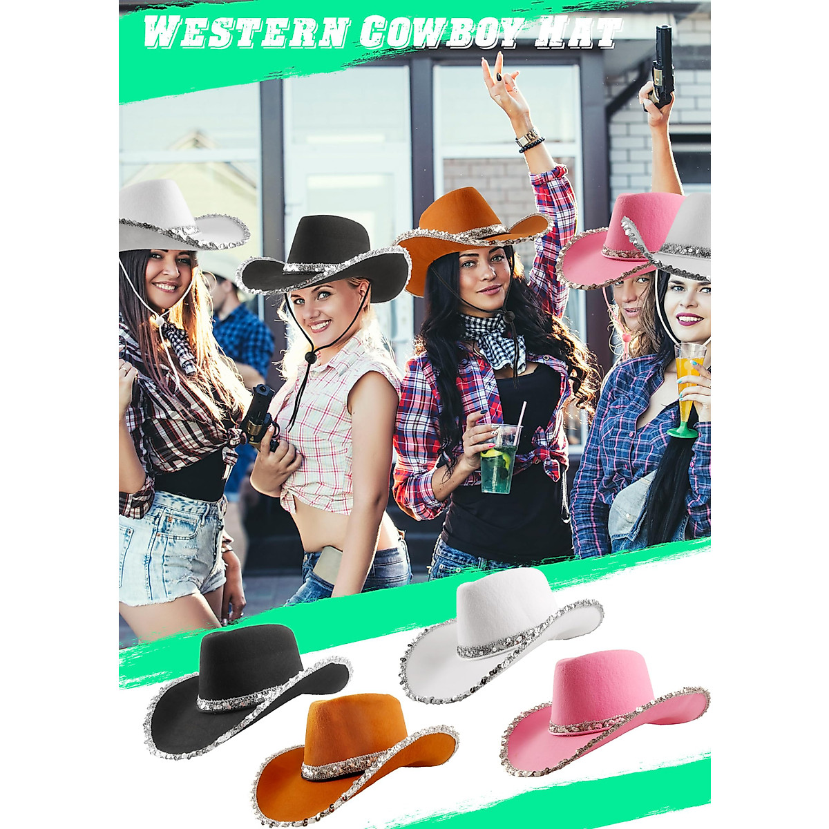 SGBETTER 4 Pack Adult Texan Cowboy Hat Country Western Cowgirl Hat Cowboy Hat for Women Cowboy Themd Party Dress up