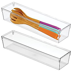 mDesign Plastic Stackable Kitchen Drawer Storage Organizer Tray Containers for Pantry, Drawers, Cupboard, Shelf, or Counter - Holds Utensil, Gadget, and Snacks - Lumiere Collection - 2 Pack - Clear