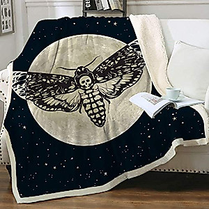 Sleepwish Luna Moth Blanket Adult Death Moth Skull Throw Blanket Black Galaxy Star Fleece Blankets for Kids Teens Boys Men Gothic Halloween College Dorm Sherpa Blanket (50"x60")