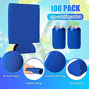 100 Pack Blank Beer Can Cooler Sleeves Soft Insulated Reusable Drink Cooler Bulk Collapsible Sublimation Can Cooler Sleeves for Wedding Party Supplies (Royal Blue)