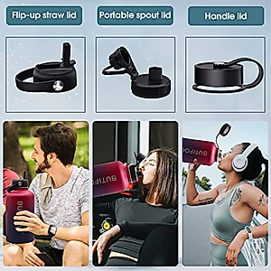 Butifoc Insulated Water Bottle, 64 oz Water Bottles with Straw & 3 Lids, Large Half Gallon Vacuum Metal Stainless Steel Travel Flask Keep Cold & Hot, Reusable Leak Proof Water Jug for Sports, Gym