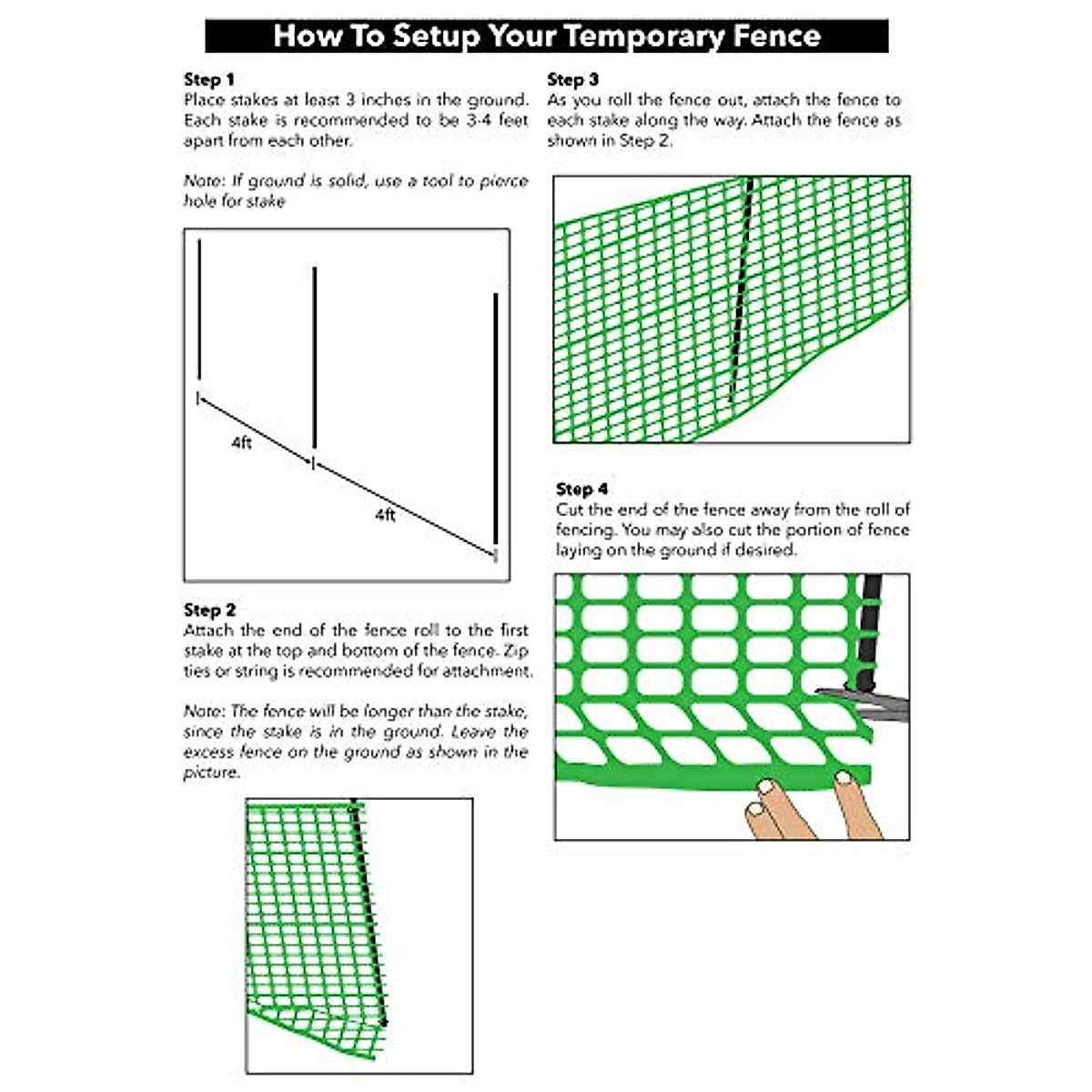 Safety Fence + 25 Steel Plant Stakes, Extra Strength Mesh Snow Fencing, Temporary Green Plastic Garden Netting 4x100 Feet Fence & 25, 4 Foot Stakes, Above Ground Barrier for Construction Dogs Plants