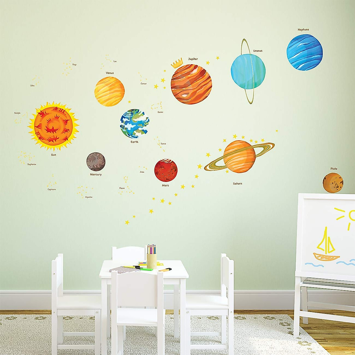 DECOWALL DAT-1501T The Solar System Wall Stickers Wall Decals Peel and Stick Removable Wall Stickers for Kids Nursery Bedroom Living Room