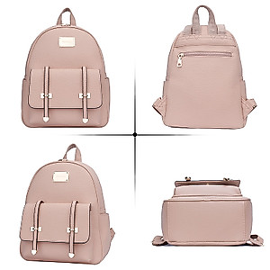 KKXIU Women Medium Backpack Purse Fashion Daypacks Synthetic Leather Shoulder Bag For Ladies (Medium, Pink)