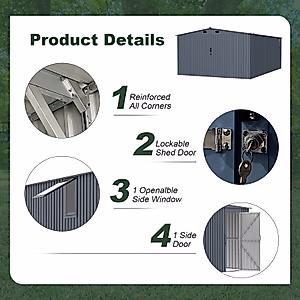 Large Metal Outdoor Storage Shed 13x20 Feet, with 1 Openable Window, 2 Doors, and 4 Ventilation Openings for A Large Metal Garage Shed for Cars, Trucks, Bicycles, Trash Cans, Tools, and Lawn Mowers