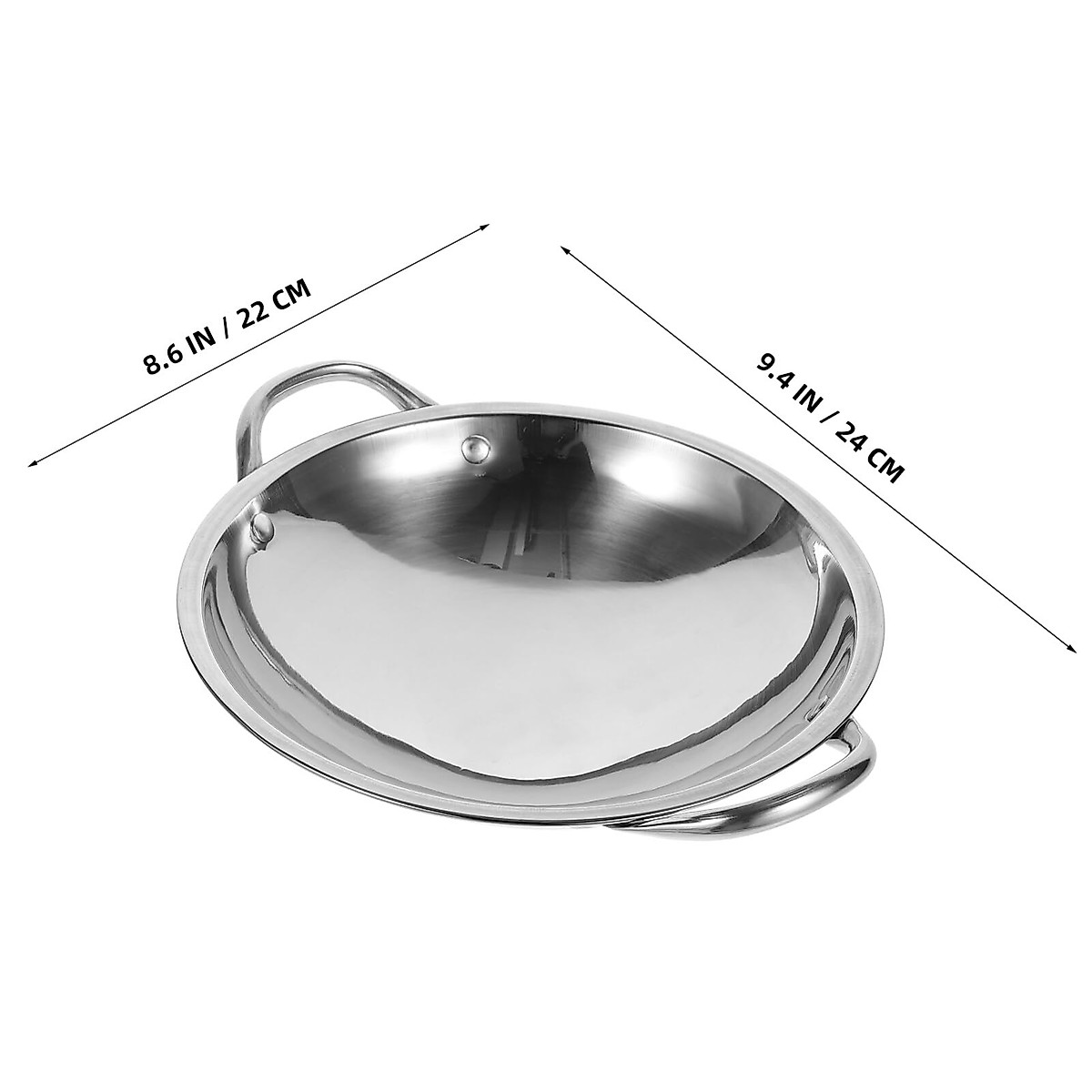 Zerodeko Paella Pan Stainless Steel Pow Wok Stir Fry Pans with Dual Handle Shabu Hot Pot Traditional Binaural Wok Japanese Cookware for Induction Cooktop Electric Gas 24CM