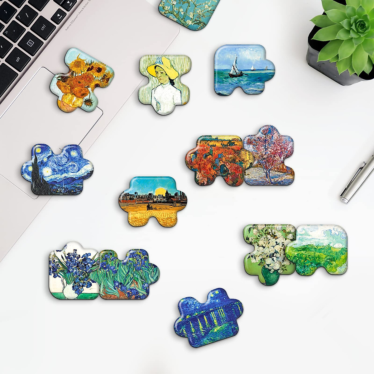 MORCART Fridge Magnets, 30 Pcs Van Gogh Puzzle Fridge Magnet, Kitchen School Office Locker Magnets, Fun Fridge Magnets, Art Deco Magnets, Gifts for Adult Friends Art Lovers