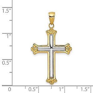 Diamond2Deal 14K Yellow Gold And White Religious Crucifix Cross Budded Religious Crucifix Cross Frame Pendant