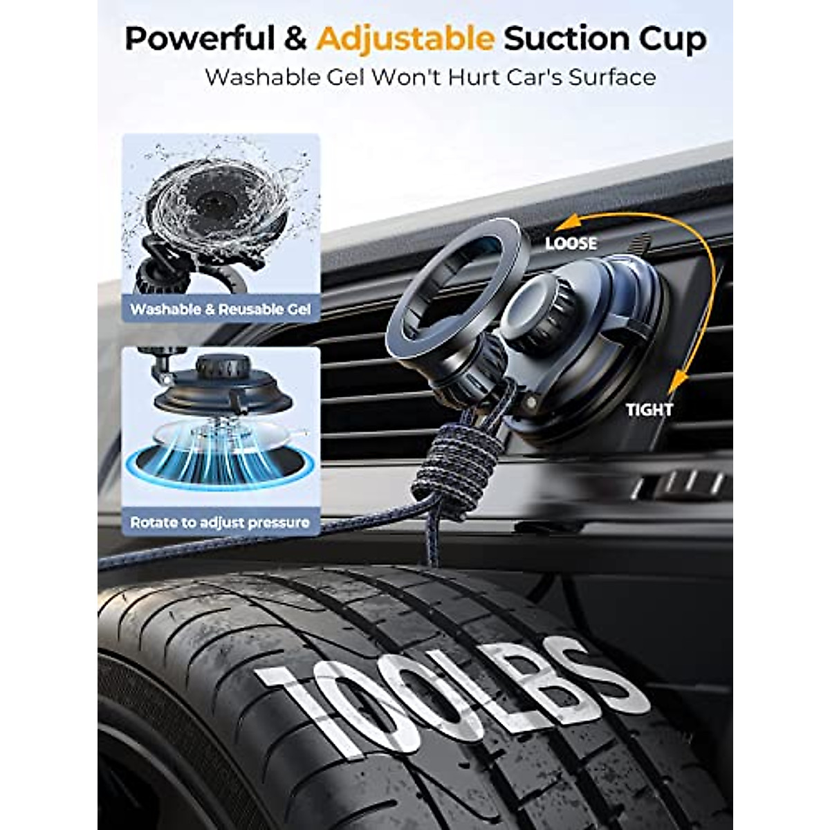 Jsk 2023 Compatible for Magsafe Car Mount, [0 Damage to Vent & 10 × Stable], Magnetic Phone Mount for Car Holder, 360° Rotation & Hands Free, for iPhone 14 13 12 Pro Plus Max Mini & All Phone