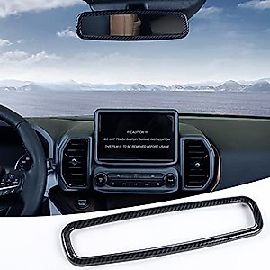 HTHE for Ford Bronco/Sports 2021 2022 + Interior Top Mirror Decoration Cover Ring Trim for Ford Bronco/Sports 2021+(1PC,ABS,Carbon Fiber Black)