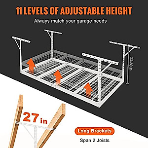 VEVOR Overhead Garage Storage Rack, 4x8 Garage Ceiling Storage Racks, Heavy Duty Adjustable Cold Rolled Steel Racks for Garage Storage, Organization, 600 lbs Load Capacity, 22''-40" (White)