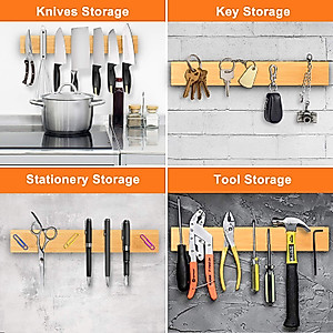 Ninonly 16 Inch Magnetic Knife Strip, Bamboo Wood Powerful Magnetic Knife Holder for Wall, Wall Mounted Bamboo Kitchen Knife Bar Rack for Home Kitchen Utensil & Tool Holder