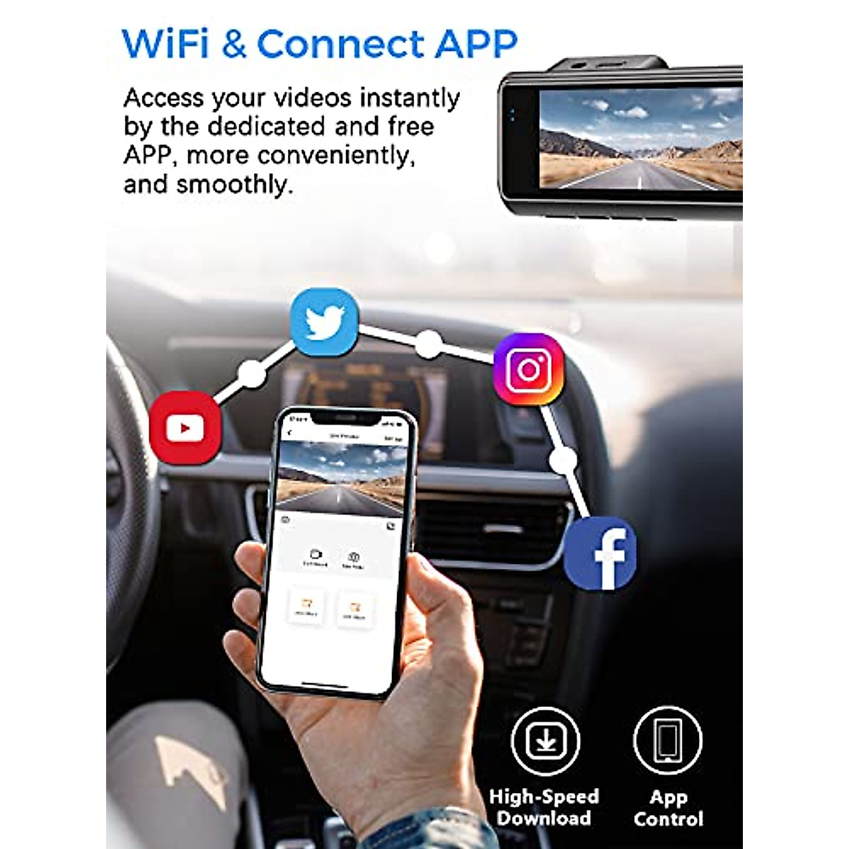 Dash Cam 4K WiFi Ultra HD 2160P Dash Camera for Cars, Car Camera, Dashcams for Cars with Night Vision, 24 Hours Parking Mode, Loop Recording, G-Sensor, APP, Support 256GB Max
