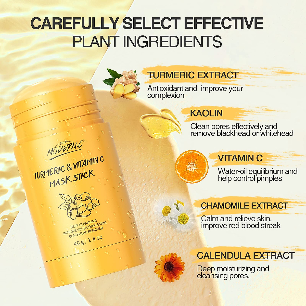 Turmeric Clay Stick Mask Organic Vitamin C Purifying Mask for Blackhead Cleansing Healing Clay Mud Mask for Deep Clean Pore Improve Skin Acne Scars Facial Mask With Blackhead Remover Extractor Tools