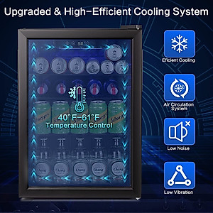 LHRIVER Beverage Refrigerator and Cooler, 95 Can/24 Bottle Mini Fridge with Glass Door, Small Mini Drink Fridge with Adjustable Shelves for Soda Beer or Wine, Perfect for Home/Bar/Office