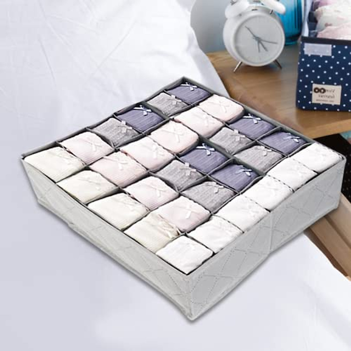 SALUTUYA Sock Drawer Organizer Divider, Underwear Organizer Durable 30 Grids Soft Foldable for Storing Underwear Bra for Bedroom