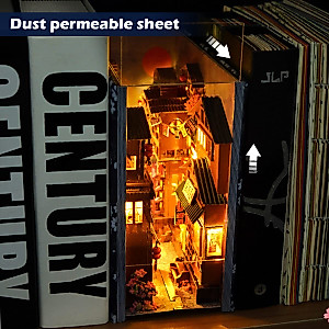 3D Wooden Book Stand, Puzzle DIY Book Nook Kit with LED Light, Decoration Bookend Shelf Insert Alley Miniature Dollhouse Model Building Set Craft for Teens and AdultsBirthday Gifts Home Desk