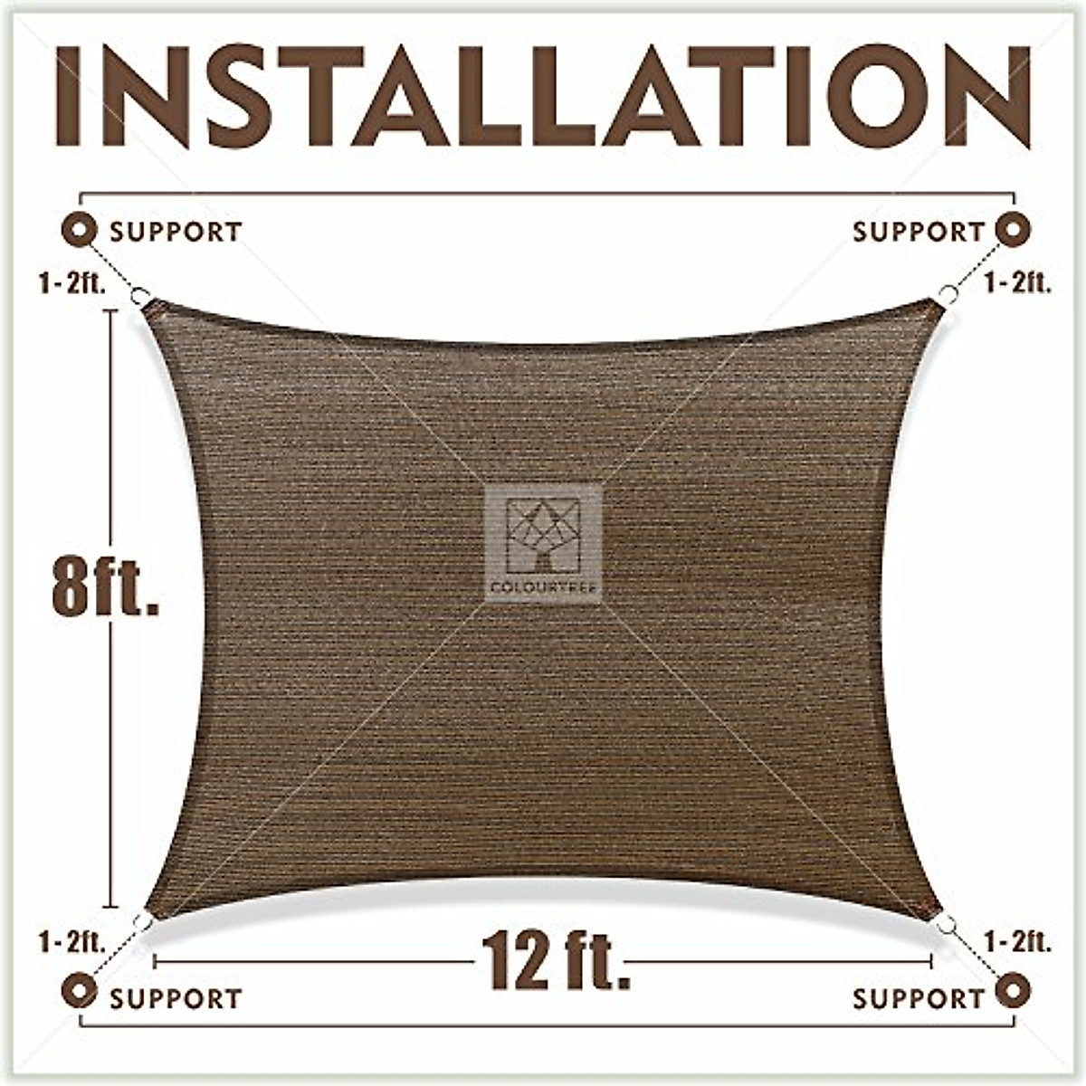 ColourTree 8' x 12' Brown Rectangle Sun Shade Sail Canopy Awning Shelter Fabric Cloth Screen - UV Block UV Resistant Heavy Duty Commercial Grade - Outdoor Patio Carport - (We Make Custom Size)