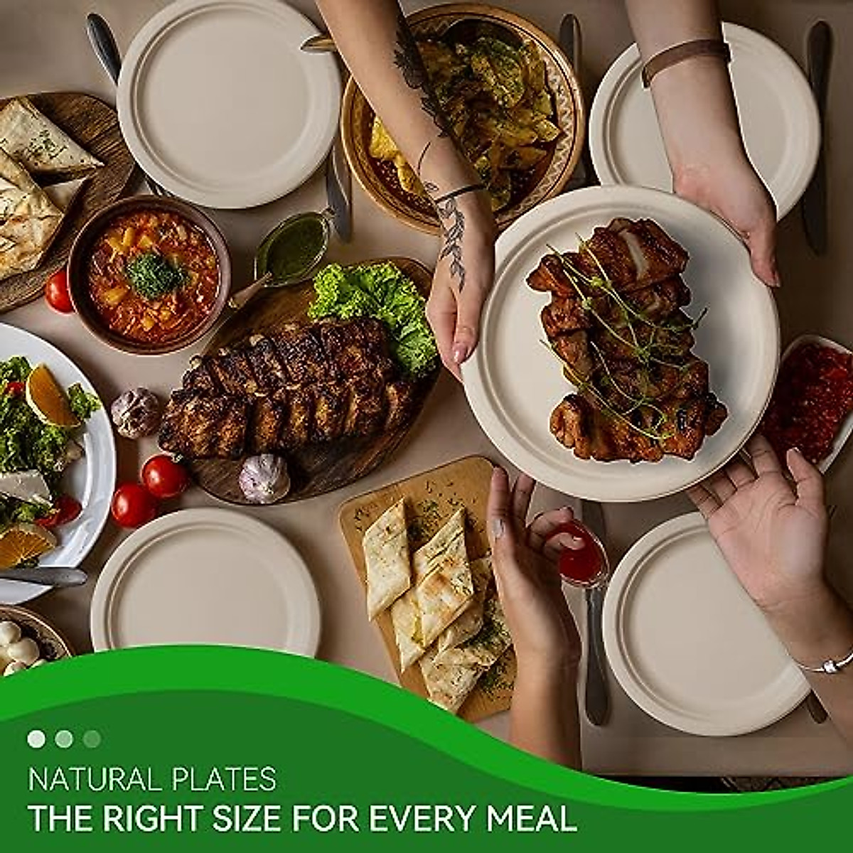 Amozife 100% Compostable 7 Inch Paper Plates, 125 Count Disposable Eco-Friendly Brown Dinner Plates, Biodegradable Heavy Duty Plates for Parties, Weddings, Catering, Events