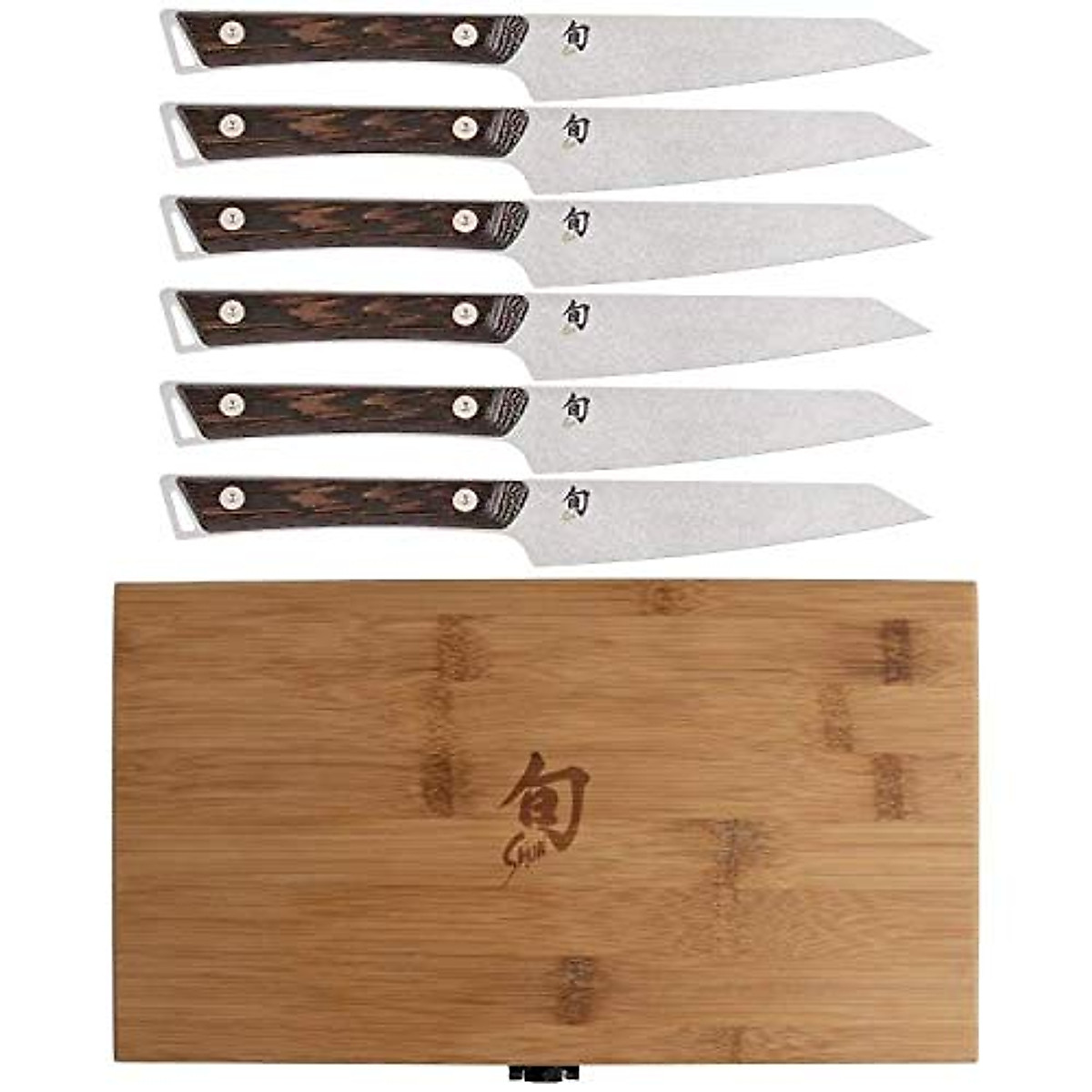 Shun Kanso 6-Piece Steak Knife Set with Bamboo Box, 5" Kanso Steak Knives, Handcrafted Japanese Knife Set, AUS10A Stainless Steel Blades, Tagayasan Handles