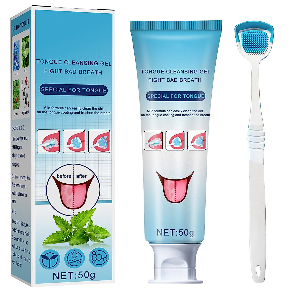 Tongue Cleaning Gel Set, Tongue Cleaner Gel with Tongue Brush, Tongue Scraper Scrubber for Adults with Cleaning Gel, Easy to Use for Men Women