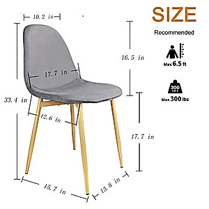 Echoamo Kitchen Chairs Set of 4, Velvet Dining Room Chairs Modern Kitchen Chairs with Backrest Wooden Style Metal Legs for Dining Room Living Room Restaurant Cafe Kitchen Grey