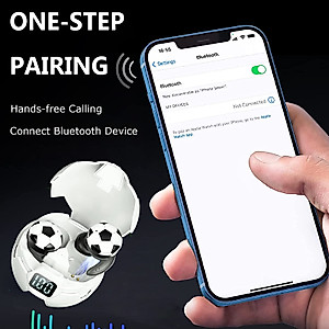 N/0 Soccer Bluetooth 5.1 Wireless Earbuds Sport Headphones IPX7 Waterproof Earbuds Headset with Charging Case Hands-Free Calling Deep Bass Stereo Ear Buds Noise Cancelling Earphones for Gym Running