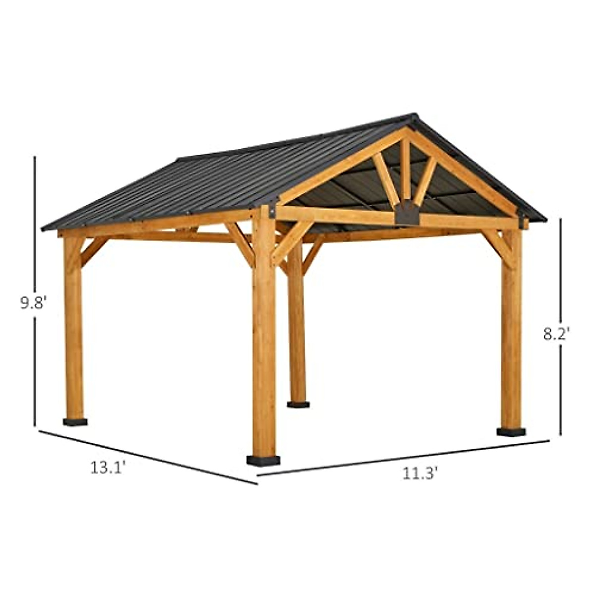 LJMXE 13' X 11'Wood Framed Gazebo with Steel Hardtop Roof,Double Vented Canopy Outdoor Shelter for Patio,Outdoor Furniture