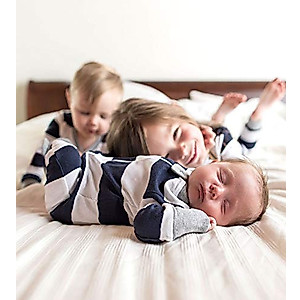 Burt's Bees Baby Baby Boys' 2 Pack Non-Slip Footed Sleeper Pajamas, Midnight Rugby Stripe/Midnight Twinkle Bee, 18 Months