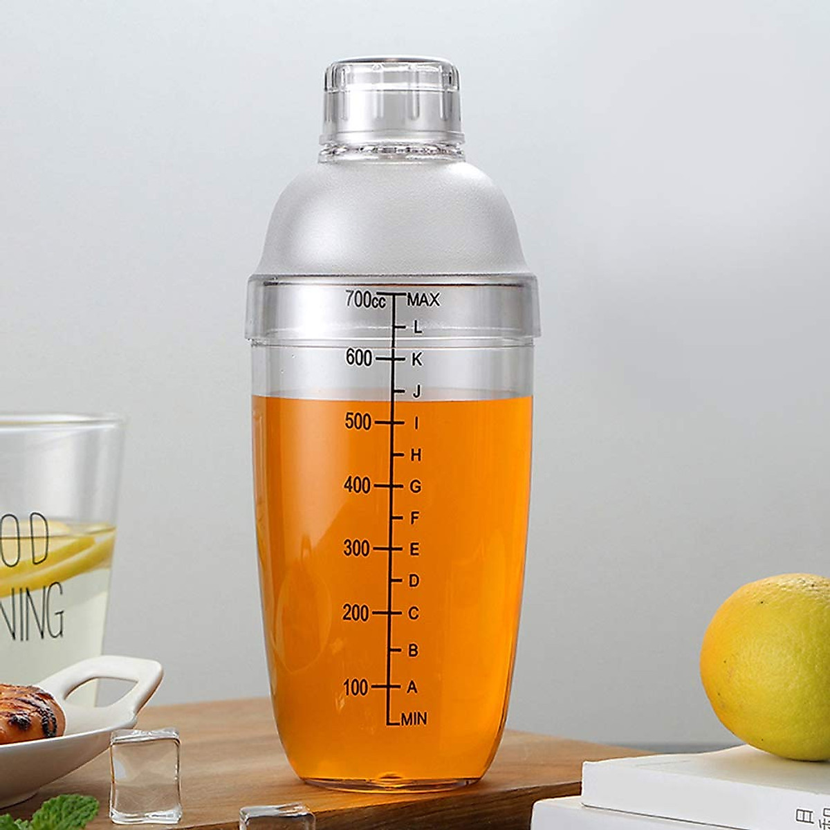 Fdit 24 oz Plastic Cocktail Shaker with Measurements Clear Drink Mixer Martini Shaker Kit Boston Shaker Professional Bartender Shakers Tool