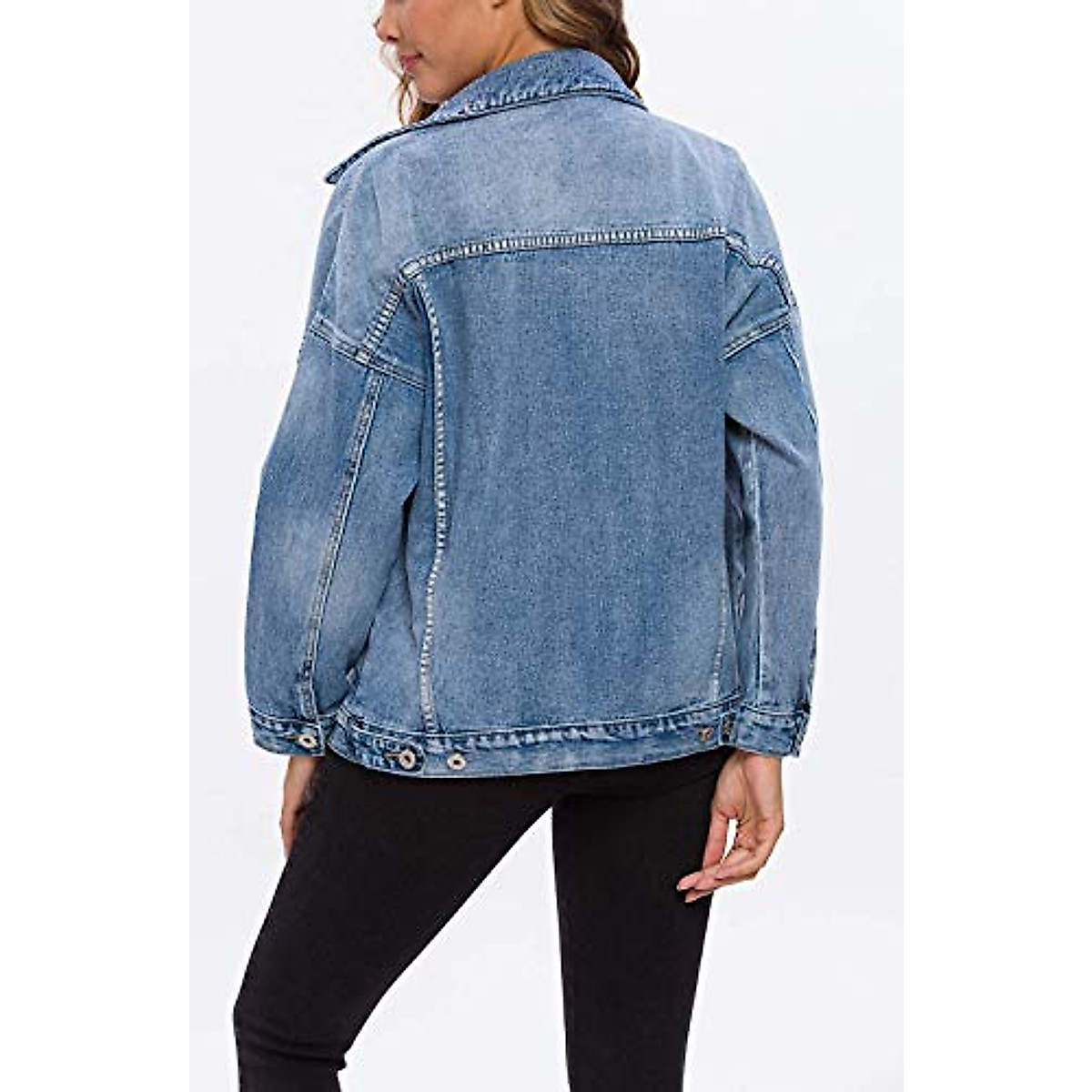 Cantonwalker Women's Oversize Vintage Washed Boyfriend Denim Jacket Long Sleeve Classic Loose Jean Trucker Jacket 003 (Light Blue Washed, L)…