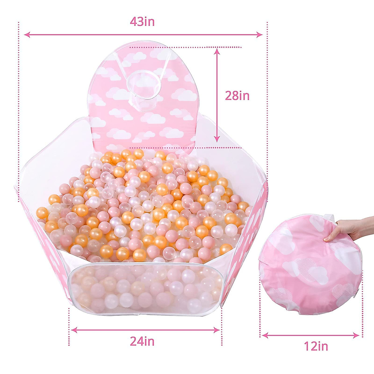 Ball Pit for Toddlers ,Babies Pop Up Play Tent, Kids Large Ball Pits with Basketball Hoop and Zipper Storage Bag, Popular Gifts for Boys Girls Cats Dogs Pets Birthday Xmas,Balls no Inlcuede，Cloud Pink