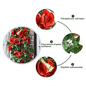 VIOCIWUO 2PCS Artificial Rose Vine Flowers, Fake Garland Plant Hanging Silk Rose Vine for Wall Home Balcony Garden Wedding Indoor Outdoor Decoration(Red, 35.4 Inch)