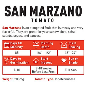 San Marzano Tomato Seeds For Planting Heirloom Non-GMO Seeds For Home Garden Vegetables Makes a Great Gift For Gardening by Gardeners Basics