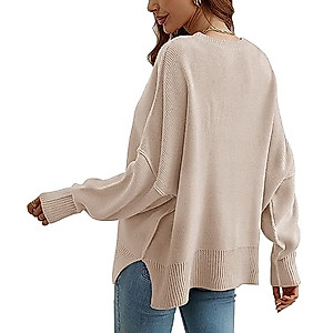 Women's 2023 Fall Sweaters Trendy Long Sleeve Lace V Neck Color Block Striped Sweater Winter Oversized Pullover Knitted Tops