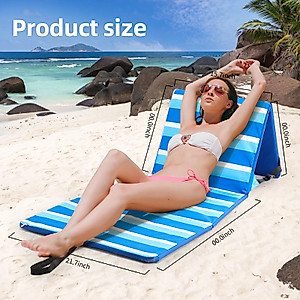 LOTTAFUN Portable Beach Chair with Back Support, Folding Beach Lounge Chair for Adults Adjustable Beach Mat Lightweight Tanning Chair for Outdoor Sand Camping Sunbathing