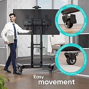 ONKRON Mobile TV Stand with Wheels Rolling TV Stand for 40-70 Inch LED LCD Flat or Curved Screen TVs up to 100 lbs - Height Adjustable TV Cart with Shelves - Portable TV Stand (TS1551) Black