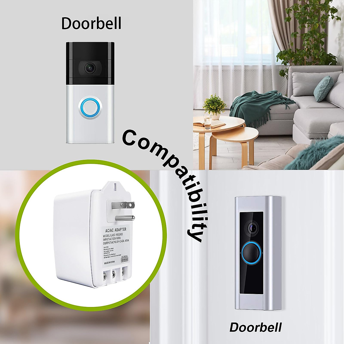 16.5V 40VA Doorbell Transformer Compatible with Nest Sensi Ecobee Plug-in Transformer and All Versions of Ring Doorbell Transformer with Screw Terminals & Auto-Resetting Fuse