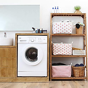 Sea Team Collapsible Canvas Fabric Storage Basket with Handles, Rectangle Waterproof Storage Bin, Box, Cube, Foldable Shelf Basket, Closet Organizer, 16.5 x 11.8 x 9.8 Inches, Pink Dot