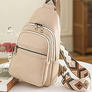 MUNTICO Sling Bag for Women With 5 pcs bag wipe cloth PU Leather Sling Bags Crossbody Fashion Sling Backpack Multipurpose Chest Bag (Beige)