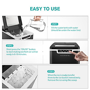 CROWNFUL Ice Maker Countertop Machine, 9 Bullet Ice Cubes Ready in 8 Minutes, 26lbs Ice in 24H, Electric Portable Ice Maker with Scoop and Basket for Home, Kitchen, Office, Party - Black
