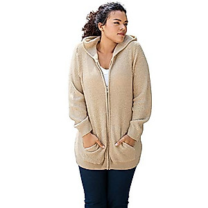 Roaman's Women's Plus Size Classic-Length Thermal Waffle Hoodie Zip Up Sweater - 3X, Medium Heather Grey Gray