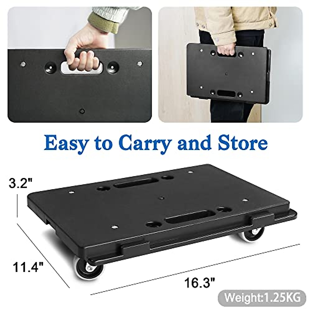 Furniture Dolly for Moving 2 Packs BTBFAMI Portable Furniture Movers with Wheels Moving Dolly,Small Flat Dolly Cart 4 Wheels Heavy Duty 500 Lbs Capacity Black