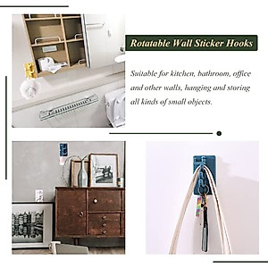 bumnay 8Pcs Wall Adhesive Hooks with 4 Rotatable Arms for Hanging, 180 Degree Rotating Folding Self Adhesive Wall Sticker Hook Racks for Home Kitchen Bathroom RV Wall Mount
