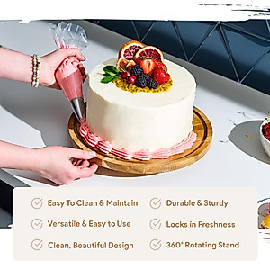 Homesphere Rotating Cake Stand with Lid - 12 Inch Round Cake Holder with Cover, 4” Tall, Acacia Wood Spinning Cake Turntable for Decorating, Display and Serving Platter, Acrylic Cake Dome, No Glass