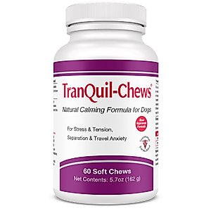 Pet Health Solutions Tranquil-Chews Calming Formula for Dogs - Anxiety, Stress, Travel, Fireworks Relief for Dogs - Chamomile - Beef Flavored Chews, 60 Soft Chews